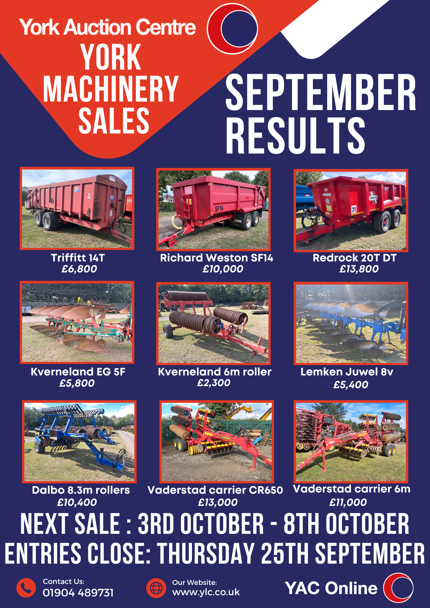 September Machinery Results | York Auction Centre